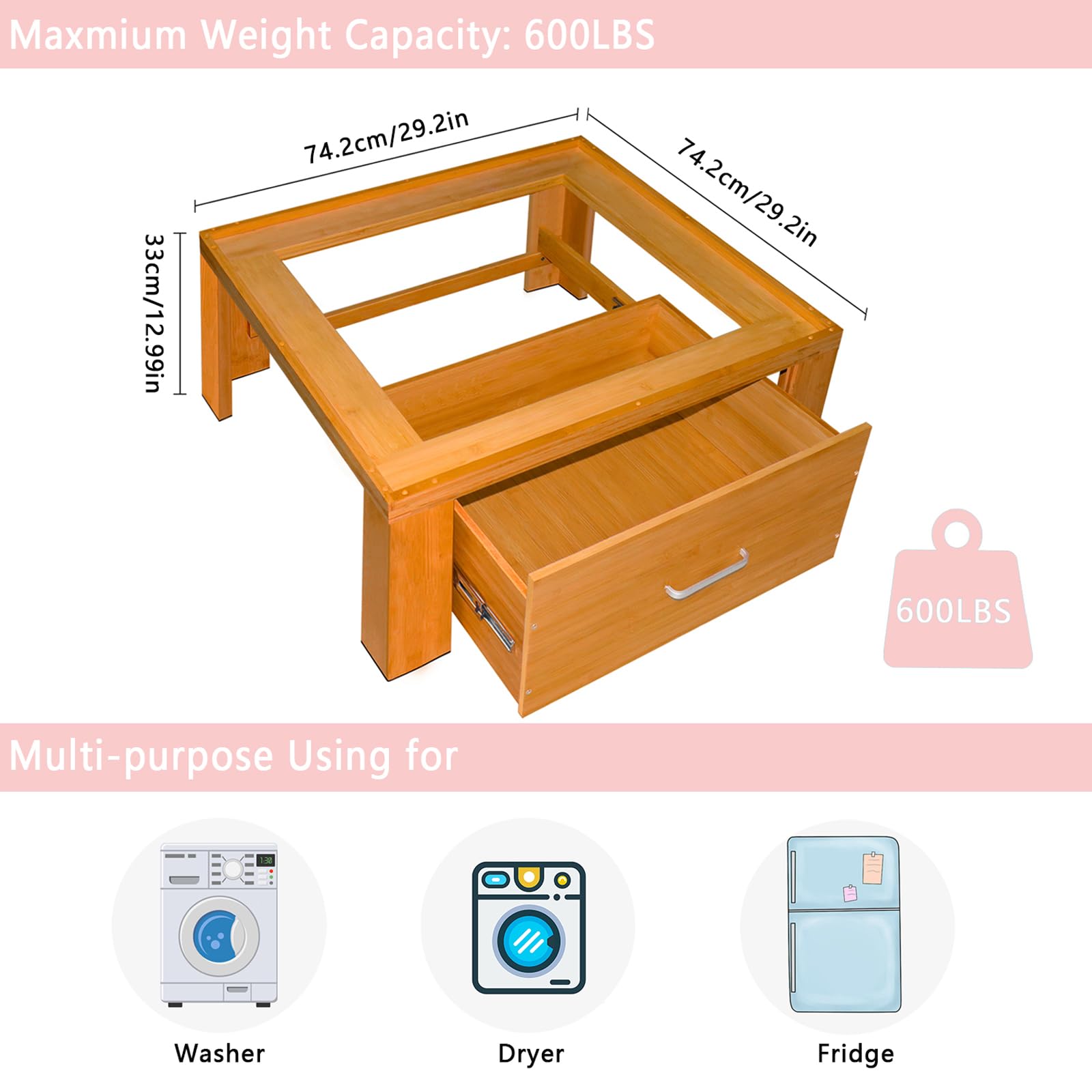 Kiss Core Universal Stacking Kit for Washer Dryer and 29" Laundry Pedestal with Drawer, Made up to 29" Wide and 13" Height