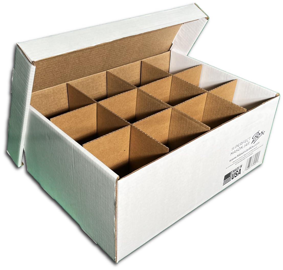 The Perfect Mason Jar Box, Quart. Set of 3 Cardboard Canning Jar Storage & Moving Boxes. Each Box Holds 12 Quart-Size Jars (32 oz), No Tape Required
