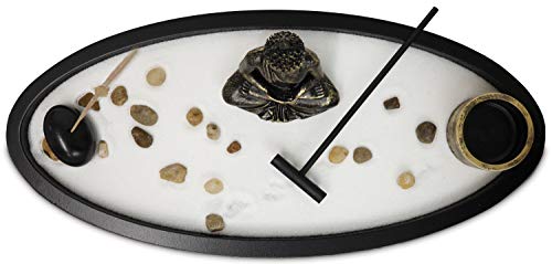 Japanese Zen Garden Kit Home Decor - Buddha Incense Stick Holder Office Desk Accessories - Zen Garden Sand Corner Desk Office Decor - Buddha Statue Table Top - 13.5" x 6.25" x 5"