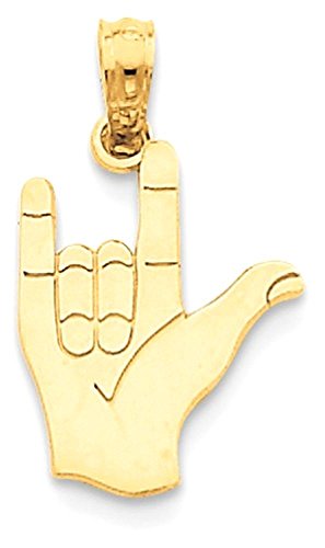 IceCarats 14K Yellow Gold I Love You Sign Language Necklace Charm Pendant 22mm x 12mm Only