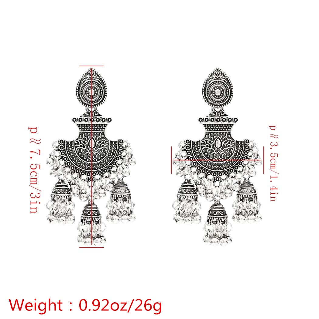 Jhumka Tassel Drop Earrings Bridal Dangle For Women Ethnic Afghan Silver Oorbellen Vintage Boho Tribal Egypt Nepal Gypsy Jewelry (Silver)