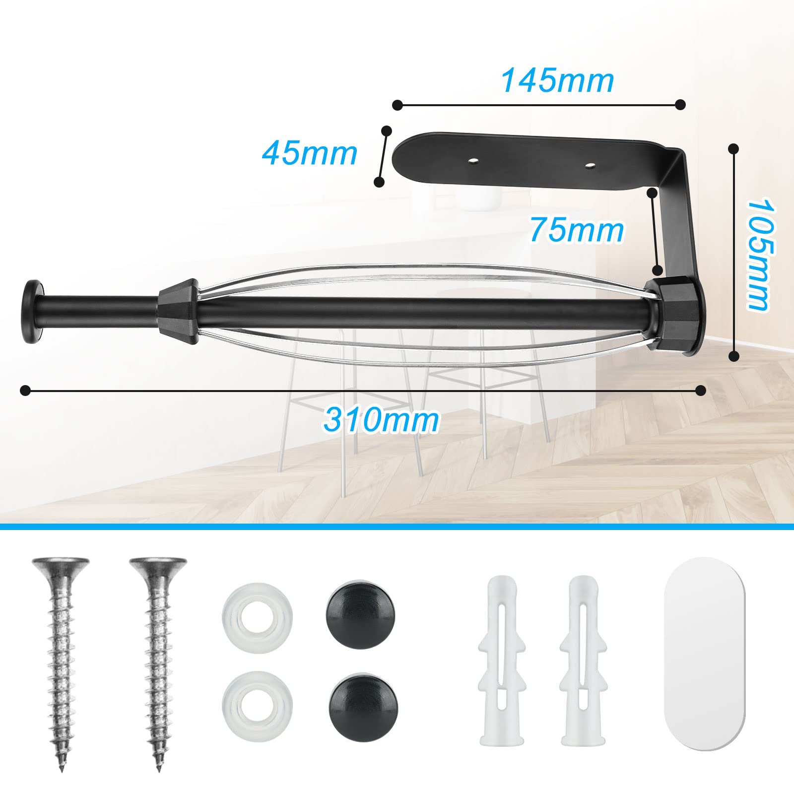 Paper Towel Holder Under Cabinet, Biupky Single Hand Operable Adhesive Paper Towel Holder Wall Mount with Damping Effect Stainless Steel Paper Towel Rack for Kitchen Bathroom