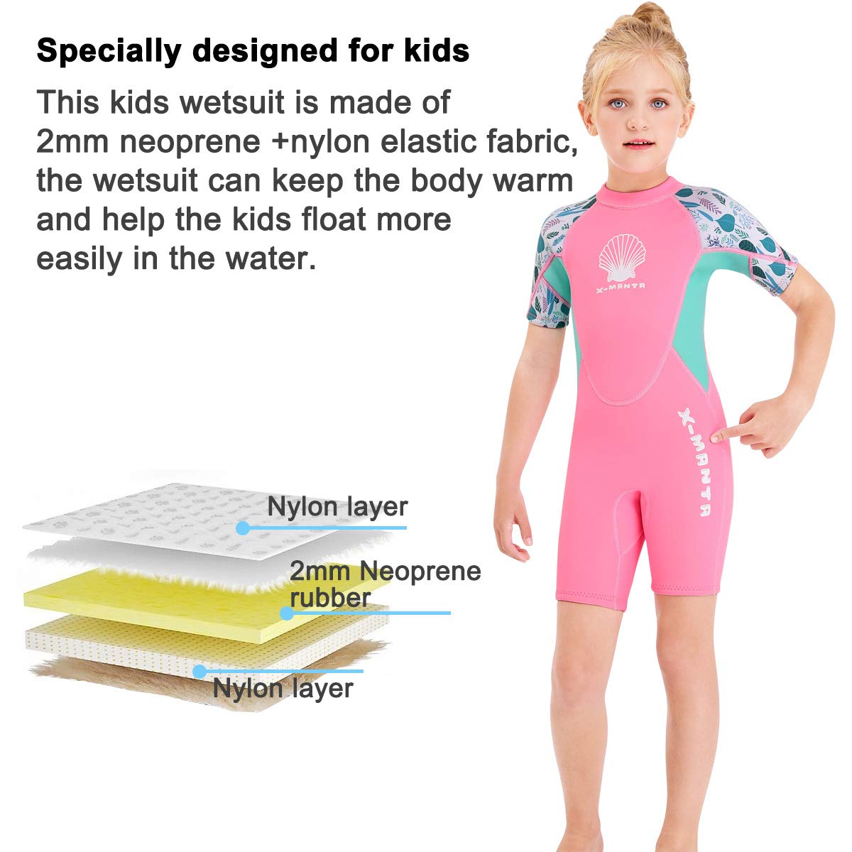 Kids Wetsuit Full Suits Shorty Suits Girls 2.5mm Neoprene Swimsuit UV Protection Keep Warm Short Sleeve Wetsuits for Swimming Diving Scuba XL Size