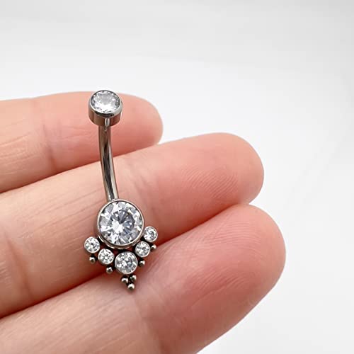 limerencia G23 Solid Titanium Belly Button Rings,hypoallergenic 14G 3/8 inch(10mm) Sparkle Gem CZ Belly Navel Rings Piercing Belly Bars