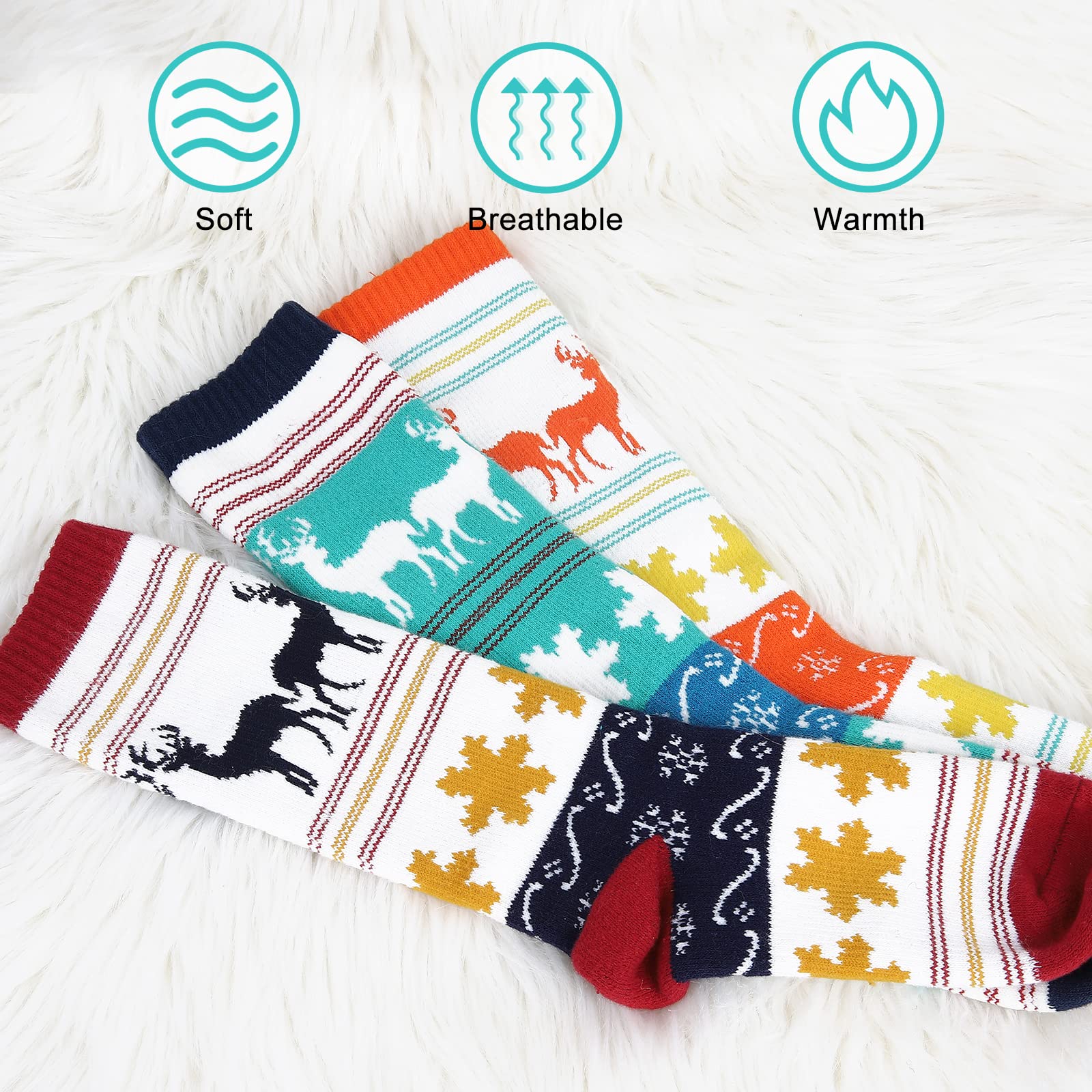 Kids Winter Ski Socks, Warm Socks for Boys Girls Skiing Snowboarding Ages 5-8 Years (S, Orange+Blue+Red)
