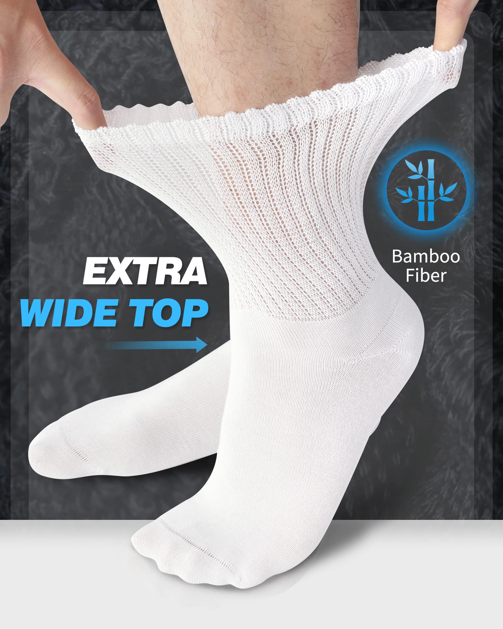 LIN Women's Ankle Diabetic Socks 9-11, Non-Binding Neuropathy Ankle Socks for Blood Circulation Varicose Veins, Loose Fit Breathable , 6 Pairs, White 13-15