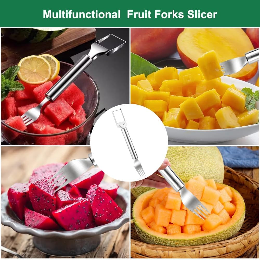 Upgraded 2-in-1 Stainless Steel Fruit Cutter,2024 Newest Watermelon Slicer Watermelon Cutter Melon Cutter Tool,Dual Head Fruit Forks Slicer Watermelon Cutter Tool, Summer Fruit Cutting Fork for Home