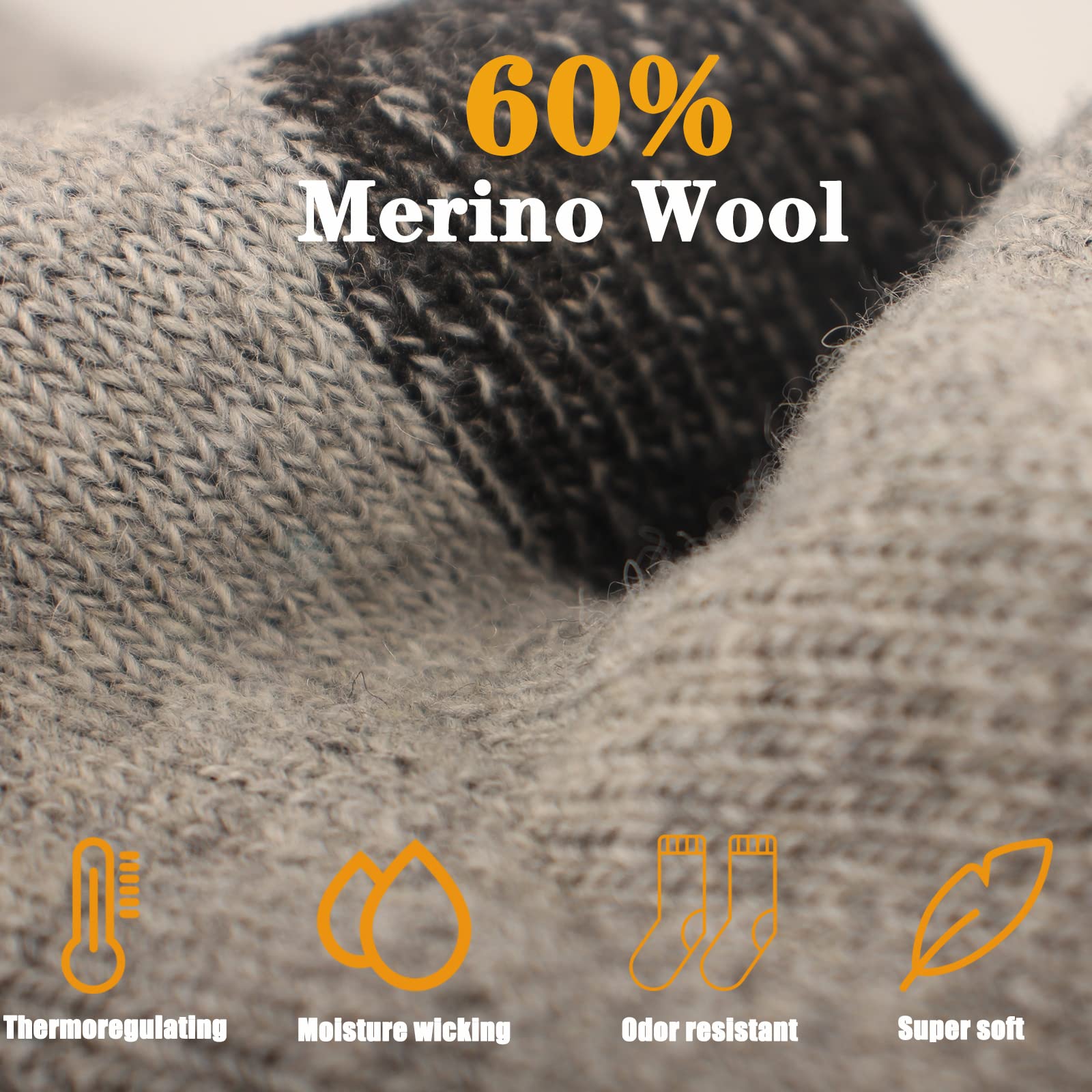 NuanSumm Thermal Socks for Men and Women,Merino Wool Hiking Socks Warm Cushioned Crew Winter Boot Sock
