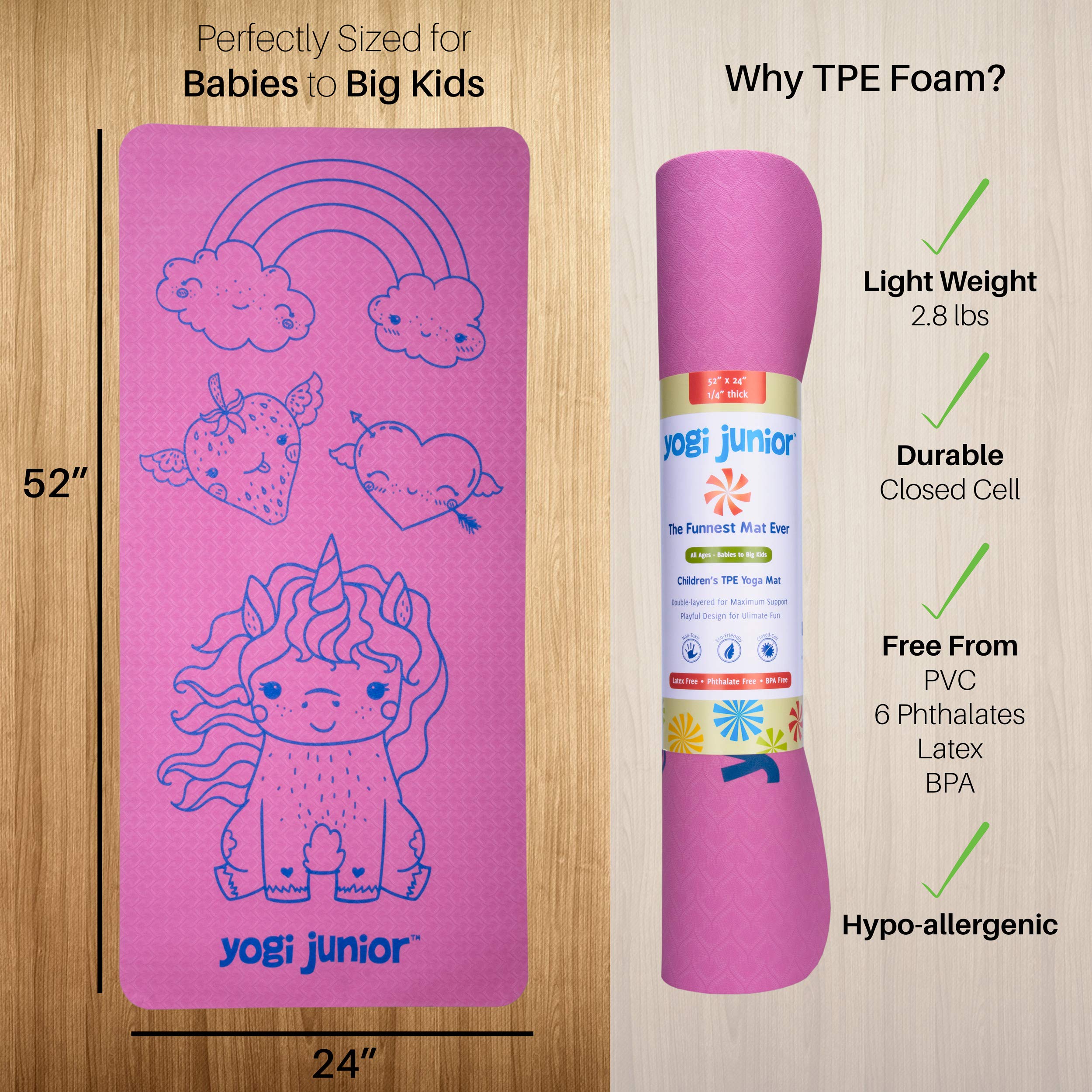 Kids Yoga Mat by Yogi Junior | Extra Thick TPE | Babies, Toddlers and Big Kids