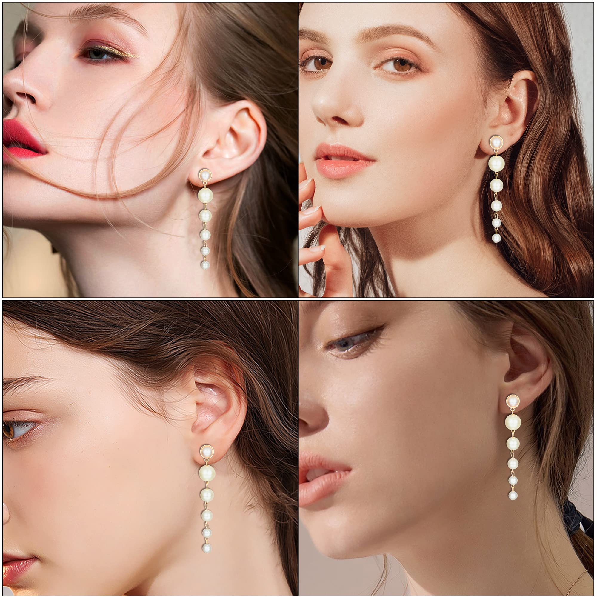LOLIAS Statement Drop Clip On Earrings Metal Raised Design Crystal Geometric Earrings Square Dangle Earrings Earrings for Women Pearl