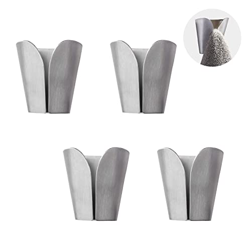 UFURMATE Towel Hooks, 4Pcs Self-Adhesive Towel Hooks Stainless Steel Kitchen Towel Holders Tea Towel Hangers Wall Mounted for Kitchen, Bathroom, Shower