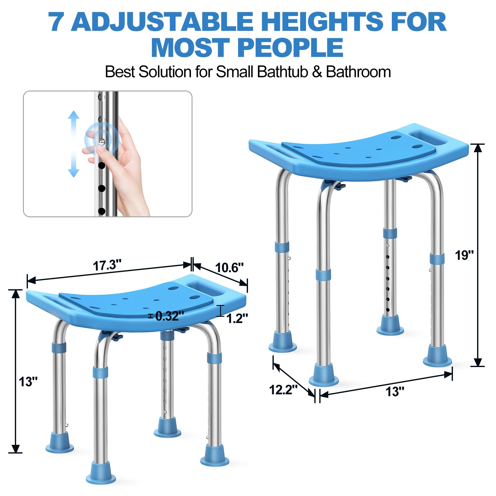 Medhelp Shower Chair for Inside Shower, FSA/HSA Eligible Stainless Steel Heavy Duty 380lbs Adjustable Padded Shower Bench with Anti Slip Rubber, No Tool Assembly Shower Stool for Elderly Disabled