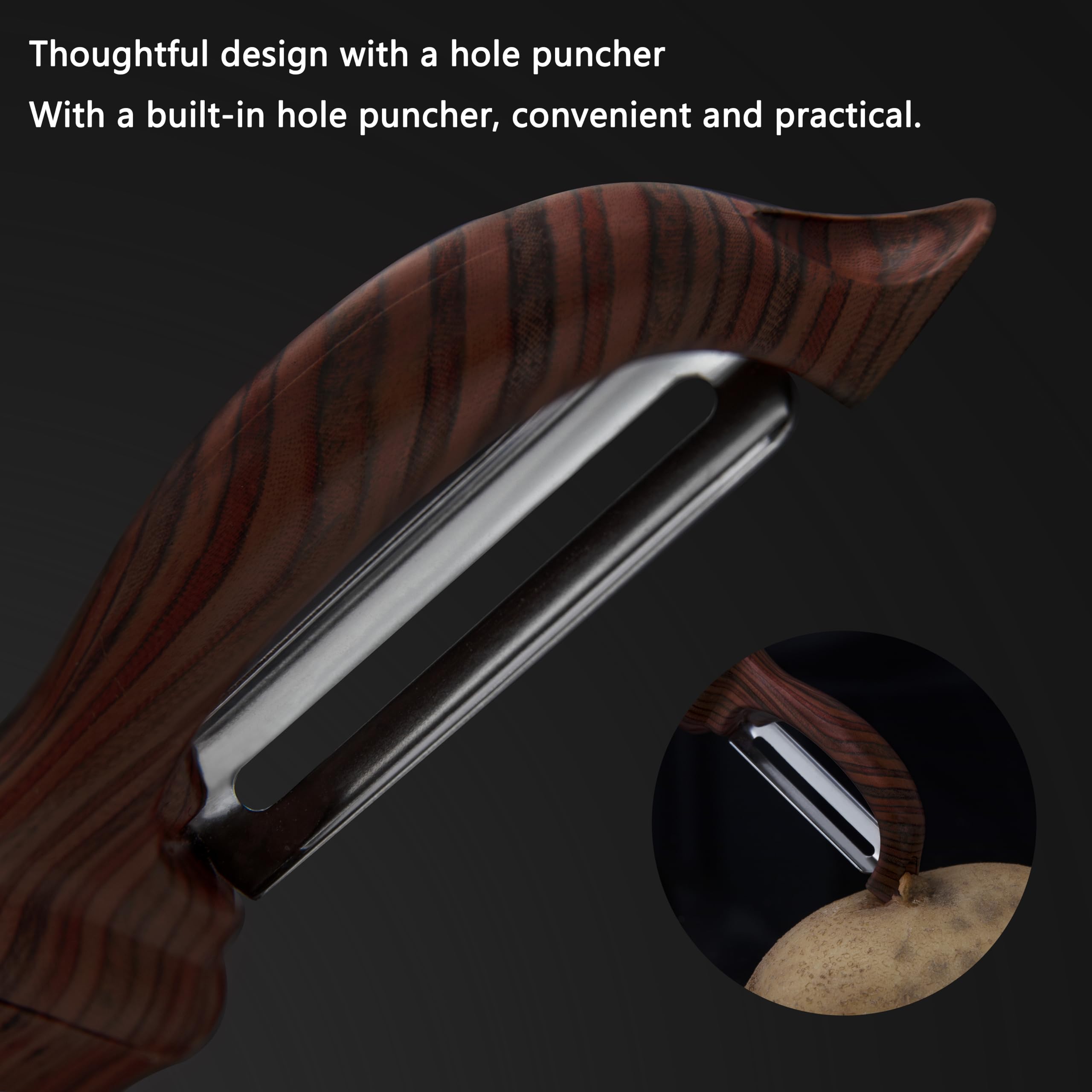 KULUNER Kitchen potato vegetable peeler with stainless steel rotating blade, suitable for fruits and vegetables (Redwood grain)