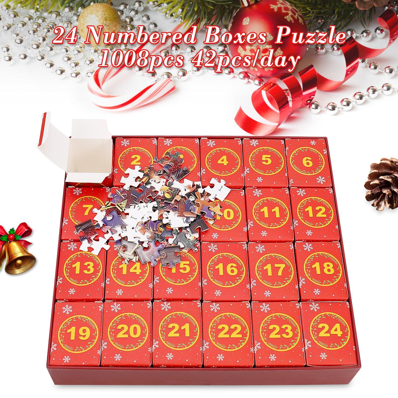 Jigsaw Puzzles Advent Calendar 2023 Christmas Gift,24 Days 1008 Pieces Puzzles,Christmas Fireplace& Home Decoration,Christmas Countdown Calendar for Kids Teens and Adults, Finished Size27.5in x 19.7in