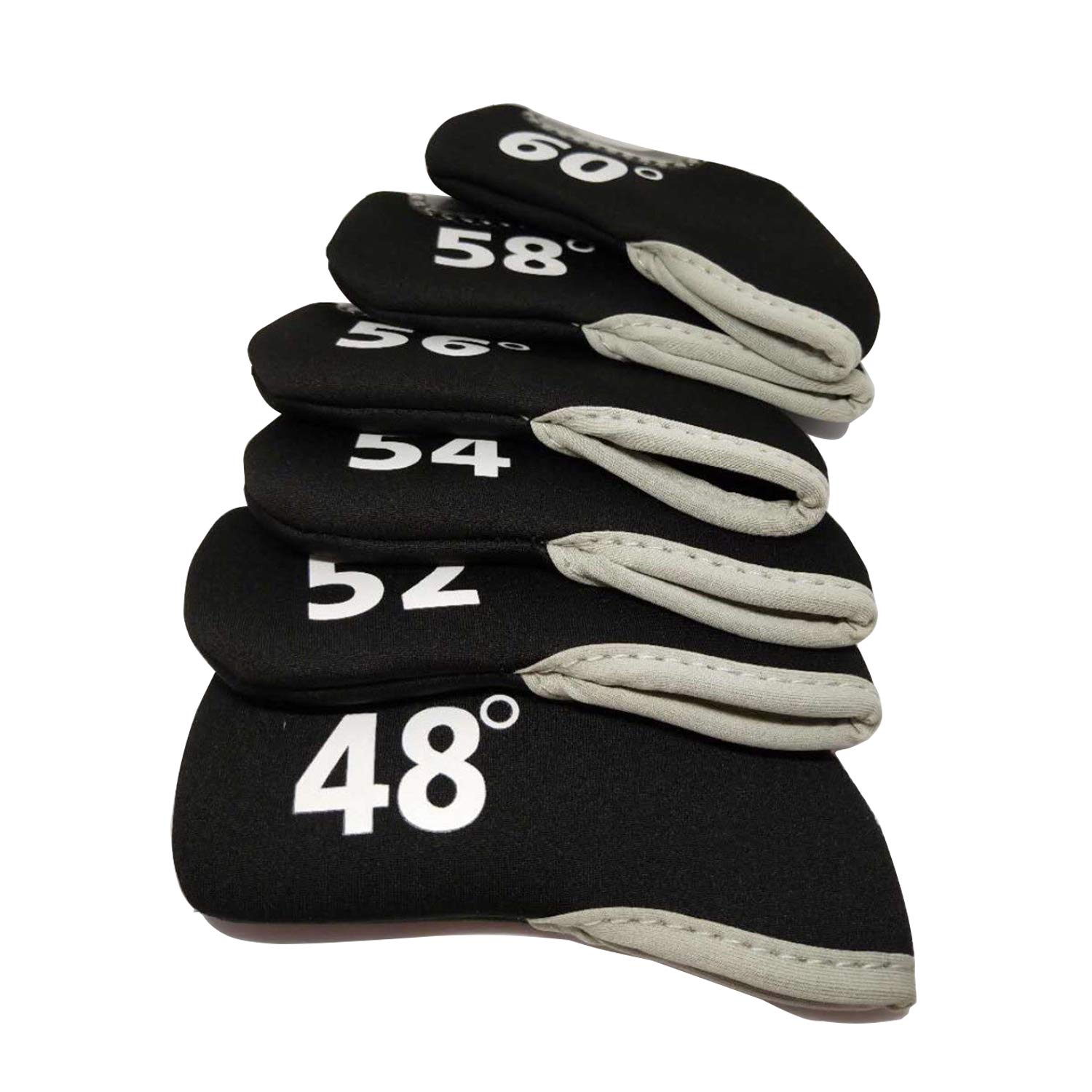 Kepoda 6Pcs Black Neoprene Golf Club Cover Top Window Iron Wedge Head Cover