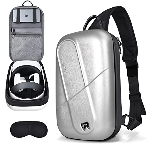 Piskyet Detachablea VR Backpack Case/Official Elite Strap Carrying Case, Hard Travel Case - Brushed Silver