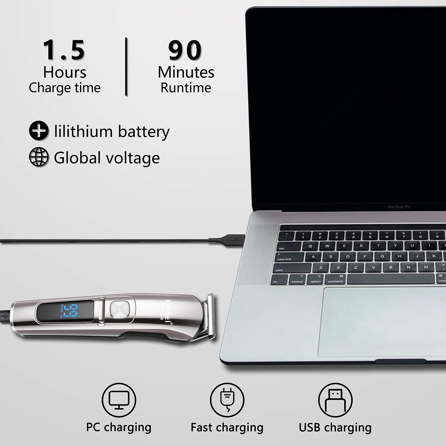 Kemei Hair Clippers Beard Trimmer Mens Grooming kit with Trimmer for Beard, Head, Body, and Face Cordless Waterproof 16 in 1