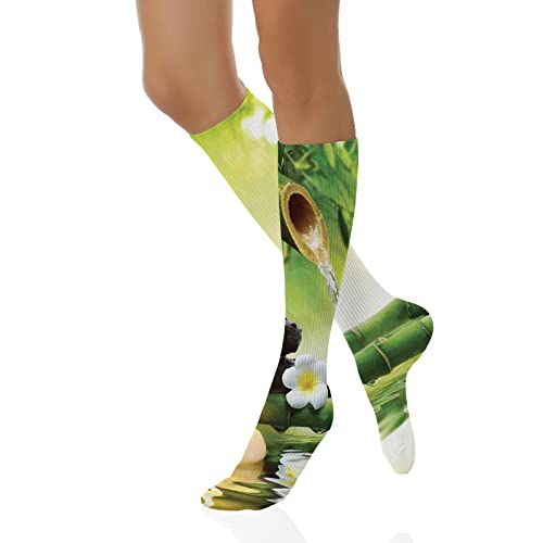 VeJerKK Spa Women Athletic Knee High Socks,Basalt Stones Theraphy Relaxing,Compression Socks for Support Hiking Travel,Multicolor, 18-20 inch