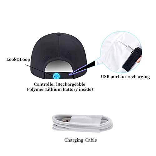 lumisonata LED Cap Fiber Optic Hat EDM Baseball Caps Light Up 7 Colors Glowing Flash USB Charging Hats Rave Accessories for Party (Black)