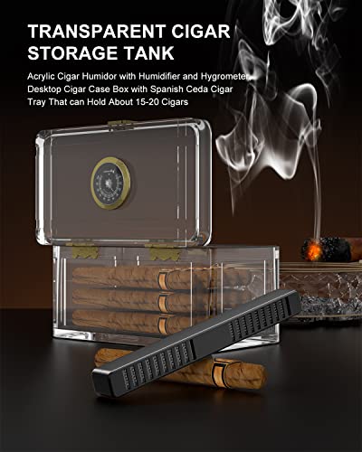 TISFA Acrylic Cigar Humidor with Humidifier and Hygrometer, Desktop Cigar Case Box That can Hold About 15-20 Cigars (S)