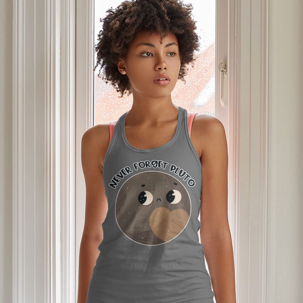 Never Forget Pluto Racerback Tank - Cute Tank - Space Workout Tank - Black, M