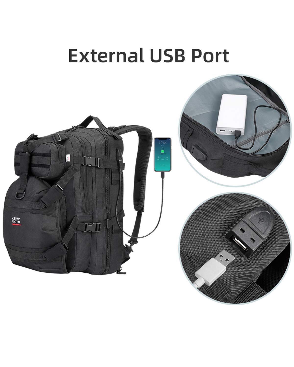 KEMIMOTO Motorcycle Helmet Backpack Bag for Men with USB Charging Port, Waterproof, Rechargeable Large Capacity Riding Backpack, 40L