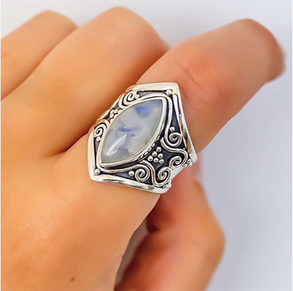Koguxuix Vintage Silver Ring 925 Sterling Silver Natural Moonstone Women Jewelry Elegant Gemstone Wedding Ring (8)
