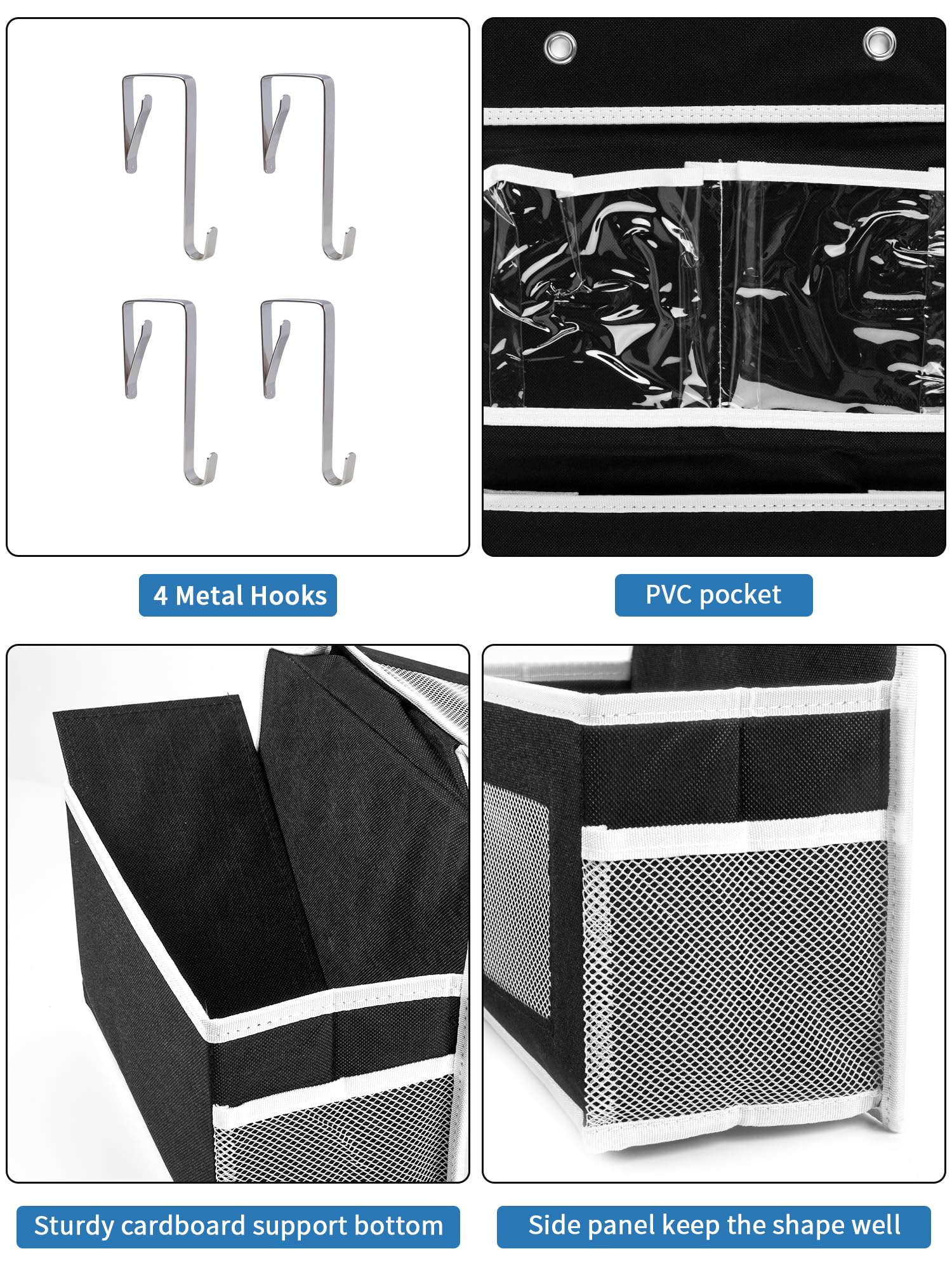 JARLINK 2 Pack Over The Door Hanging Organizer with 4 Large Pockets, Back of Door Storage for Baby Nursery Bathroom Bedroom Kitchen Dorm Closet Pantry Camper RV (Black)
