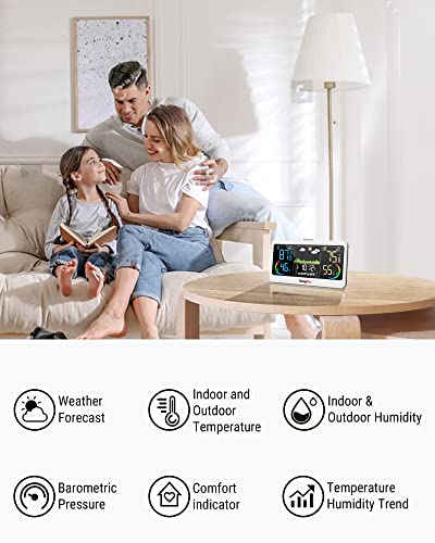 TempPro B68B Weather Station Indoor Outdoor Thermometer 500ft Wireless Home Weather Station with Digital Temperature Humidity Meter for Weather Forcast, White