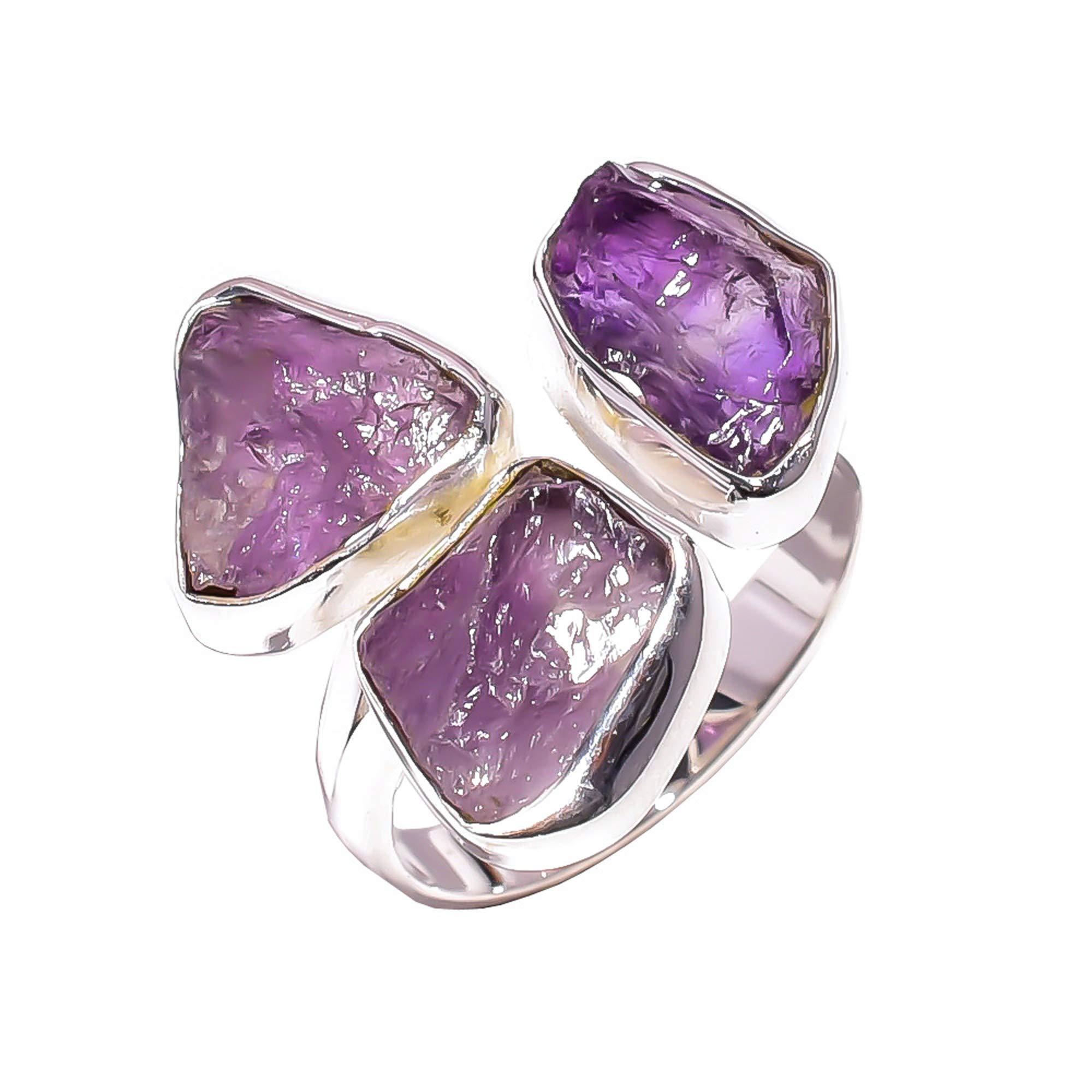 Natural Raw Amethyst Gemstone Adjustable Rings 925 Sterling Silver Birthstone Jewelry Party Wear Ring RSR5044 (7)