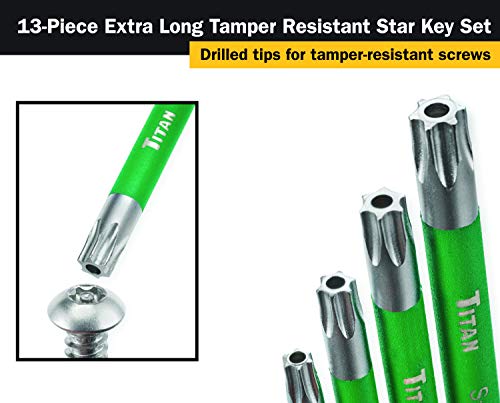Titan 12715 Extra-Long Arm Tamper Resistant Star Key Set - 13 Piece , Green