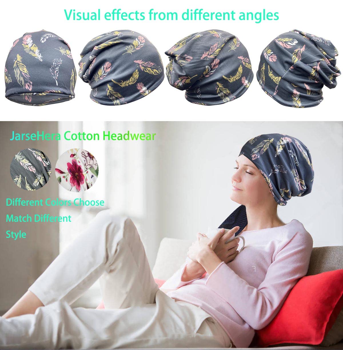 JarseHera Womens Slouchy Beanie Cotton Chemo Caps Cancer Headwear Hats Turban
