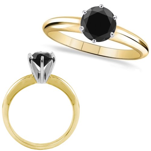 Jascina 2.00 Carat Natural Real Black Diamond Engagement Wedding Promise Solitaire Bridal Ring 14k Yellow Gold