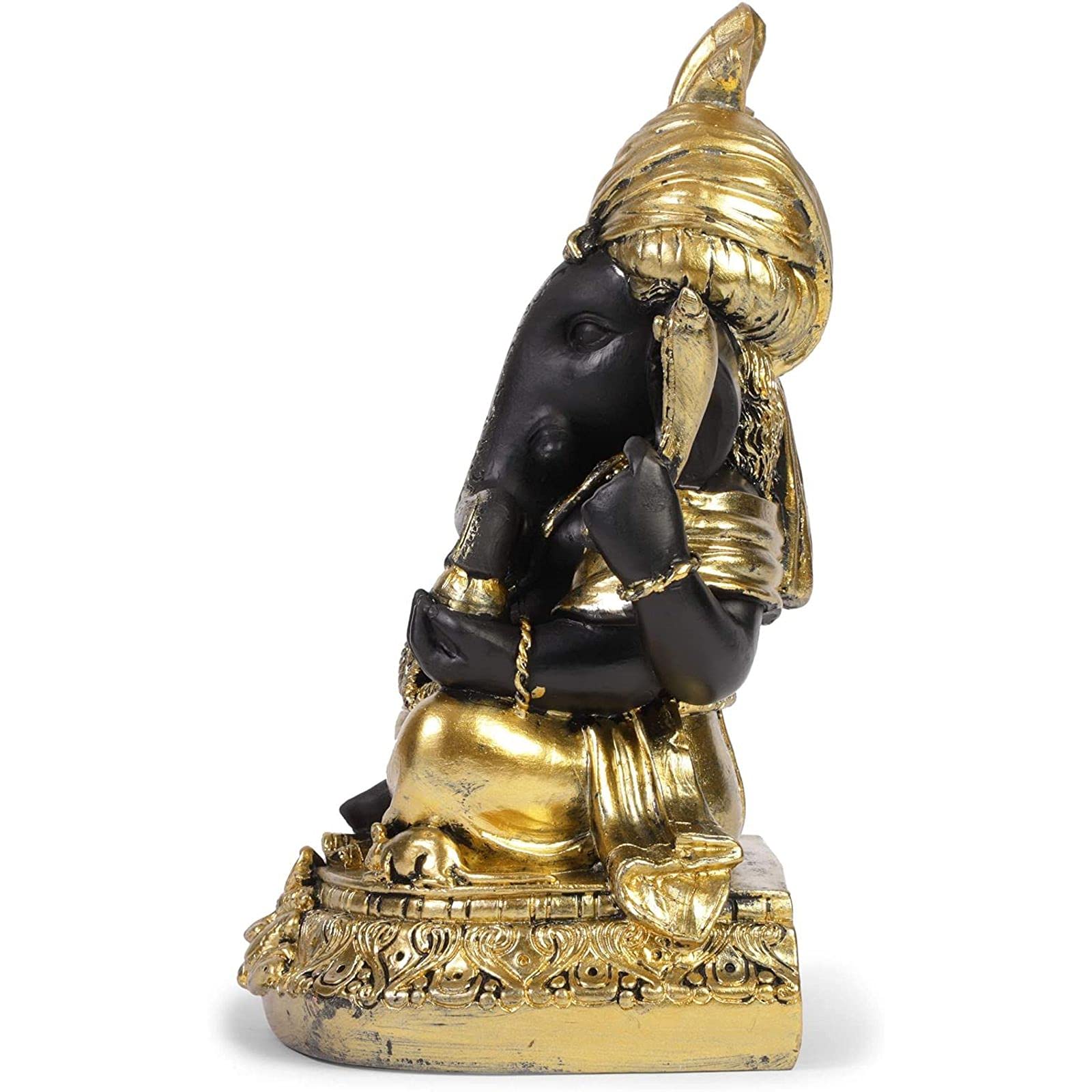 Juvale Meditating Elephant Ganesha Statue for Home and Garden (Black and Gold, 9 in)
