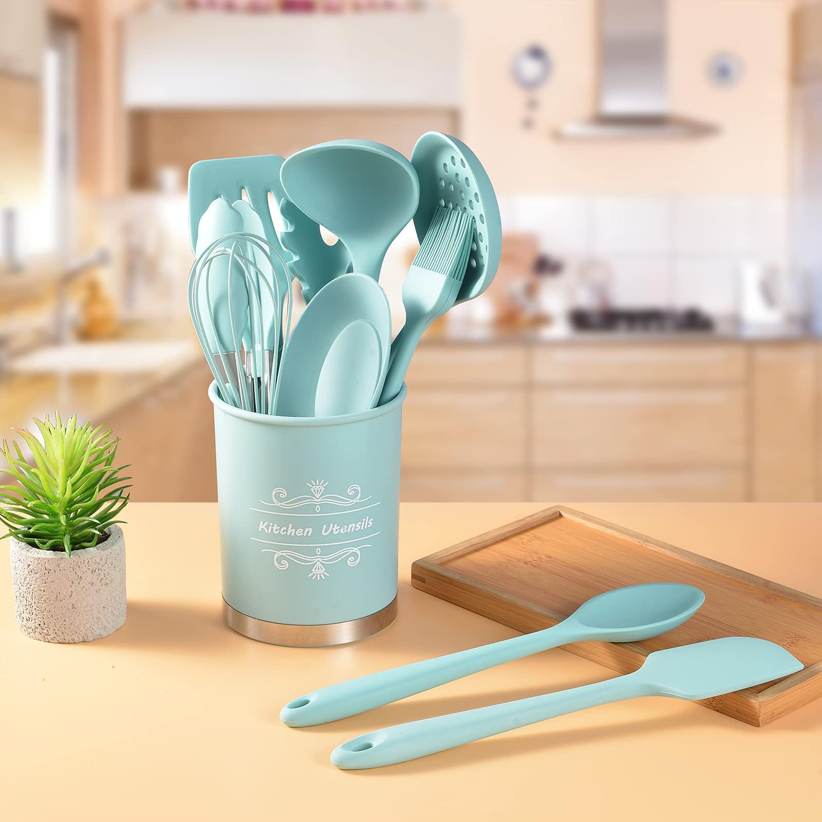 Kitchen Cooking Utensils Set of 11, P&P CHEF Heat-resistant Cooking Utensil Kitchen for Nonstick Cookware Cooking, Slotted Turner, Soup Ladle, Spatula, Pasta Server, Spoon