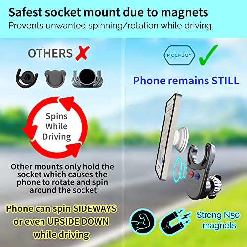 UMount Magnetic Car Socket Mount Works with PopSockets for AC Vent Clip, Mount for Pop Mount, Car Phone Holder for Pop Grip, 360 Rotation Ultra Stability
