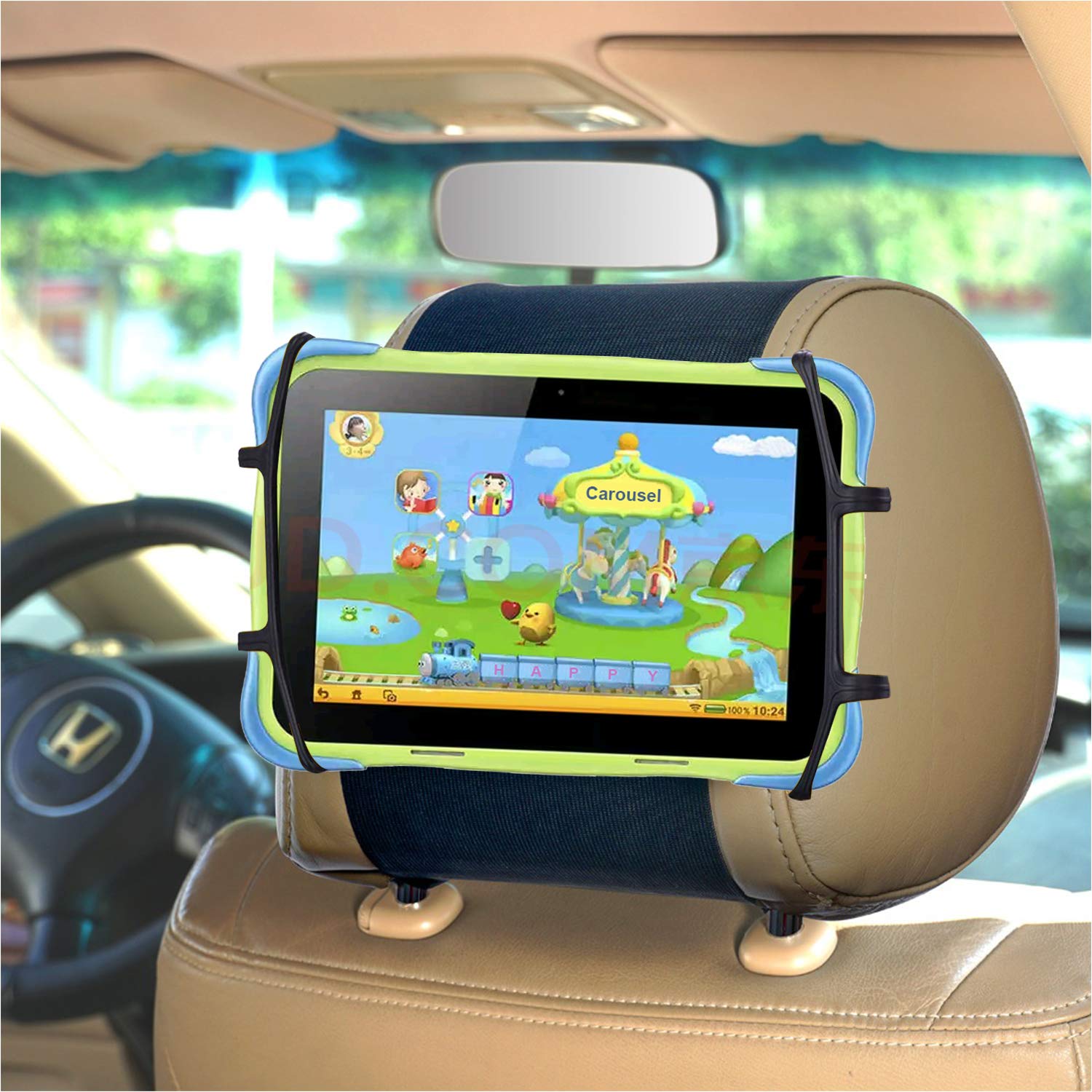 MONEER Upgraded Car Headrest Mount Holder, Tablet Holder for Car in Back Seat with Soft Silicon Holder Net and Anti-Slip Strap, Fits All 7-10.5 Inch Tablets/iPads