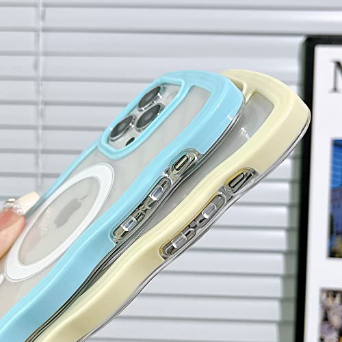 Yeddabox Compatible for iPhone 14 Pro Case with Magsafe, Wave Magnetic Phone Case Cute Water Ripple Candy Colors Frame Shockproof for iPhone 14 Pro Phone Case for Women 6.1 Inch - Light Blue