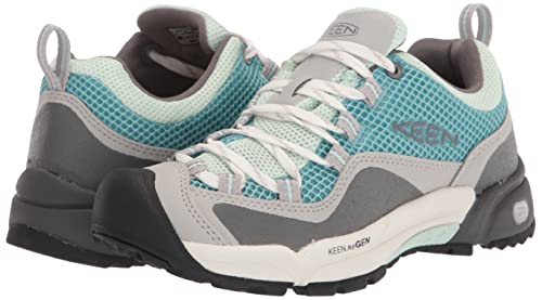 KEEN Women's Wasatch Crest Vent Breathable Hiking Sneakers, Porcelain/Blue Glass, 8