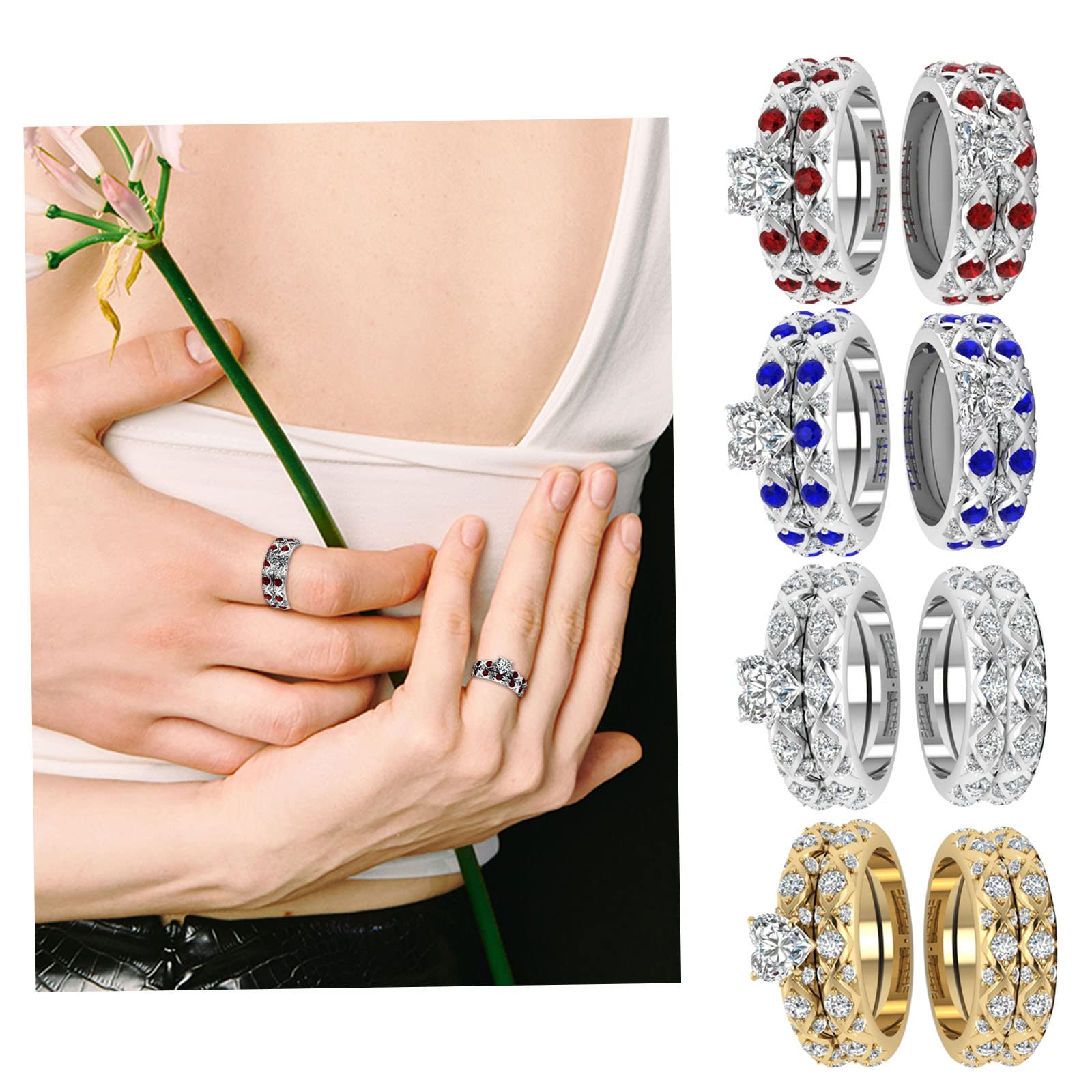 King and Queen Tungsten Rings Personalized Couples Ring Set His and Hers Cubic Zirconia Wedding Bands Anniversary Rings Sliver