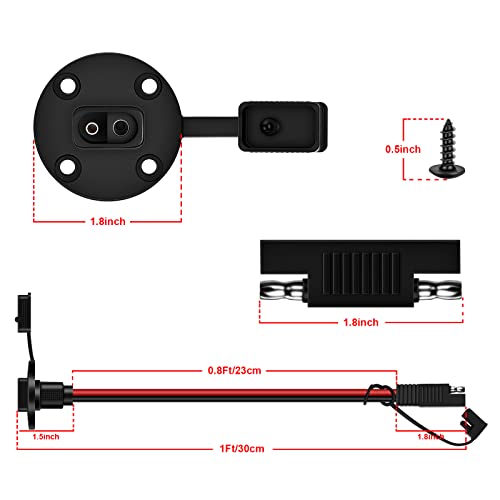 SAE Cable - iGreely 2Pack Solar Weatherproof SAE Socket Sidewall Port, SAE Quick Connect Solar Panel Mount for Motorcycle Generator Battery Charger and More 1Ft/30cm