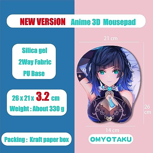 Yelan 3D Anime Mousepads, Genshin Impact Silicone Gel Wrist Ergonomics Gaming Mice Mat, Comic Wrist Rest Support Oppai Mouse Pad (YeLan a)