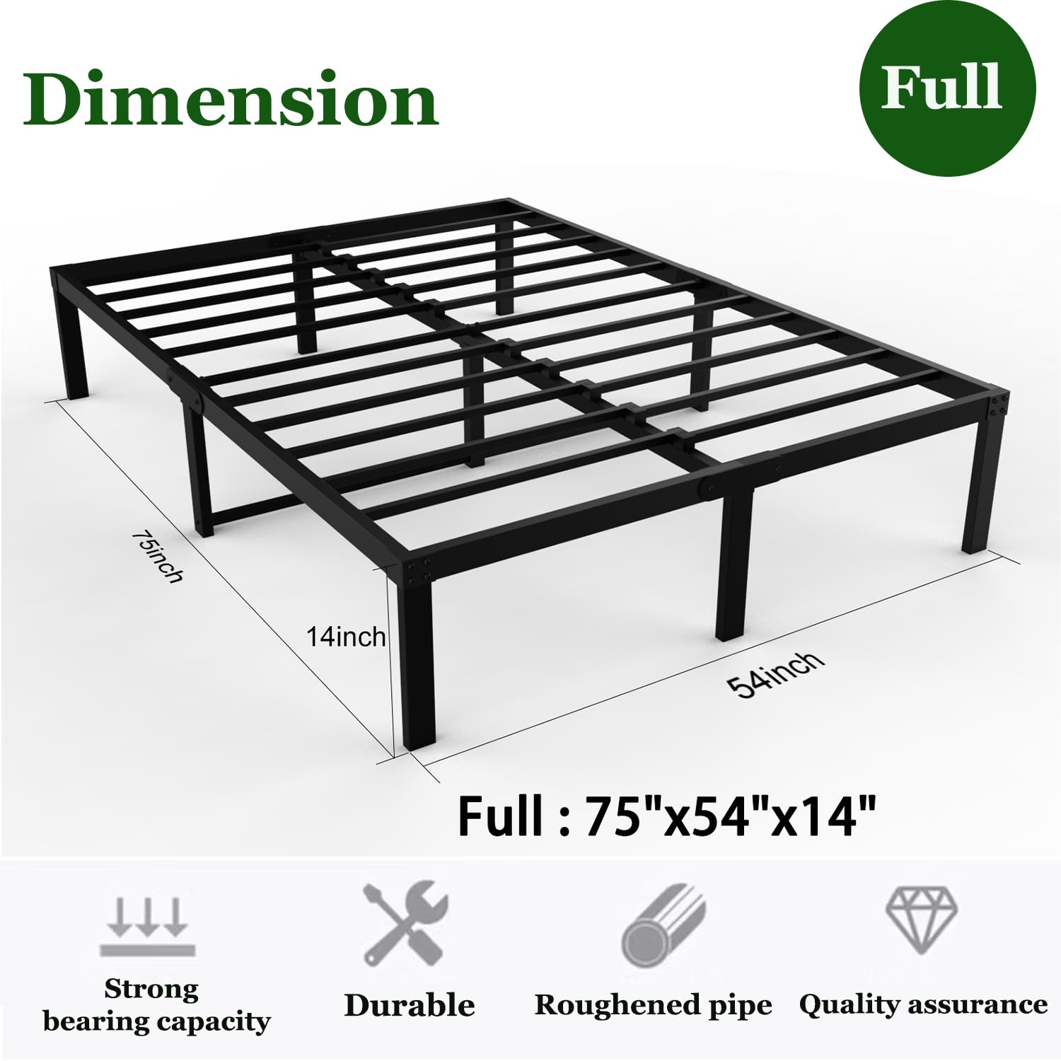 INNAPER 14/16/18 Inch High Metal Platform Bed Frame No Box Spring Needed, Heavy Duty Construction,Steel Slat Support,Easy Assembly, Noise Free (14 Inch, Full)