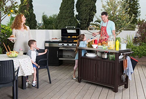 Keter 6131 Grill Beistelltisch (2-türig) Barbecue Side Table, 54 x 123.7 x 90 cm, Brown