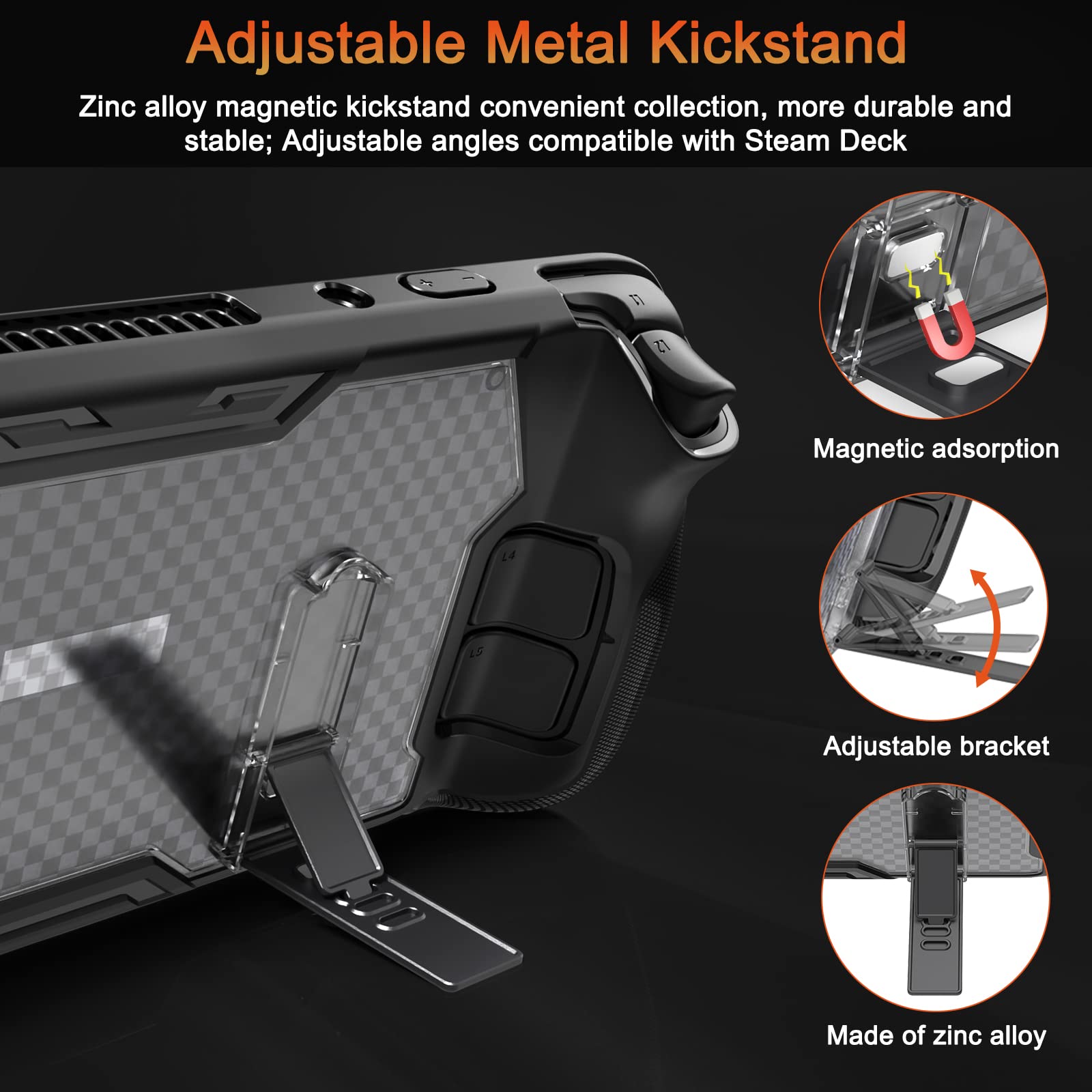 Protective Case for Steam Deck with Kickstand, GORIXER TPU Protector Cover Accessories with Stand & 2 Pack Screen Protector, Full Protection, Non-Slip, Anti-Collision for Steam Deck - Black