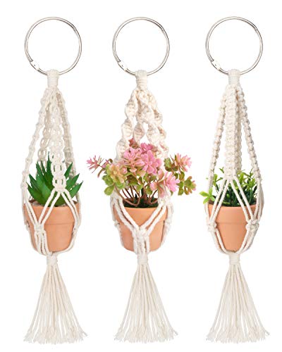 Mini Macrame Plant Hanger with Pot, 3 Pcs Small Hanging Car Plant, Cute Hanging Rearview Mirror Charms, Boho Car Decor, for Plant Lover by MoHern