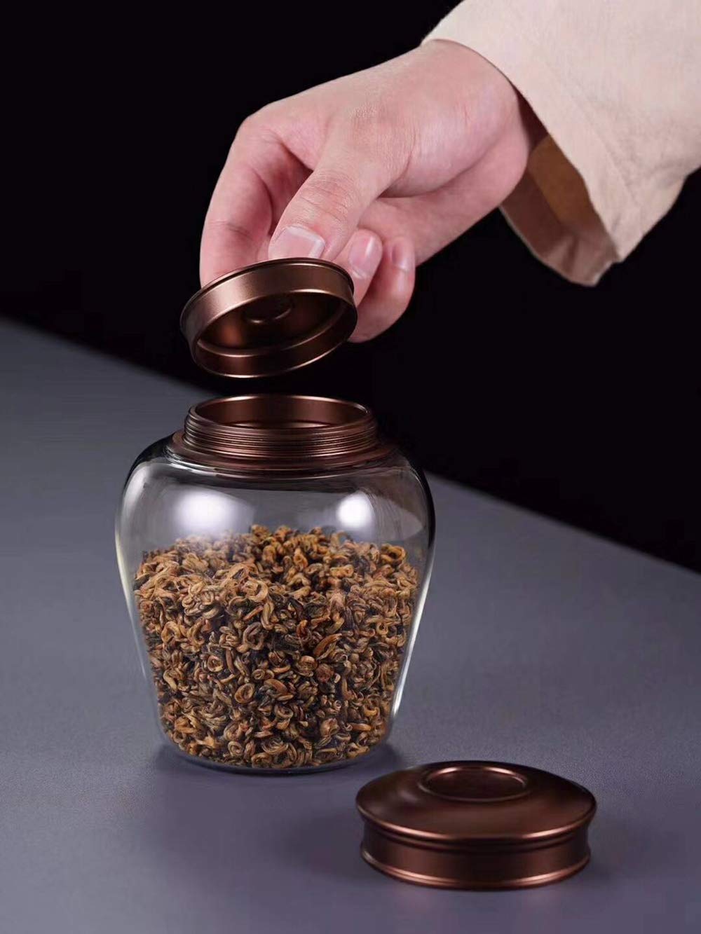 Kitchen Food storage jar Double-sealed aluminum alloy lid glass jar 500ml,16.9oz Storage cans for nuts, coffee beans and scented tea