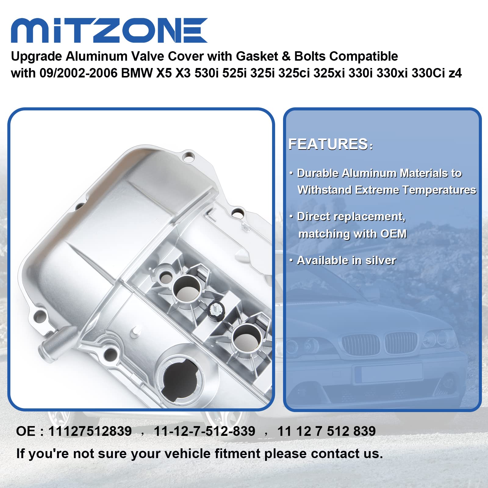 MITZONE Upgrade Aluminum Valve Cover kit Compatible with 2002-2006 BMW X5 X3 530i 525i 325i 325ci 325xi 330i 330xi 330Ci z4 Replace 11127512839
