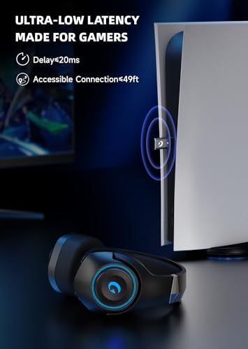 KAPEYDESI Wireless Gaming Headset, 2.4GHz USB Gaming Headphones for PS5, PS4,Switch,PC,Mac with Bluetooth 5.2, 40H Battery, ENC Noise Canceling Microphone(Cyan-Blue)