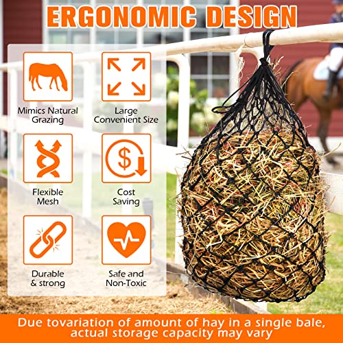 Tudomro 4 Pcs Hay Net Slow Feed Hay Bag 35 Inch Hanging Hay Feeder for Horses Small 2 x 2 Inch Holes Feeding Net Hanging Travel Feeder for Trailer and Stall, Simulates Grazing, Reduce Waste